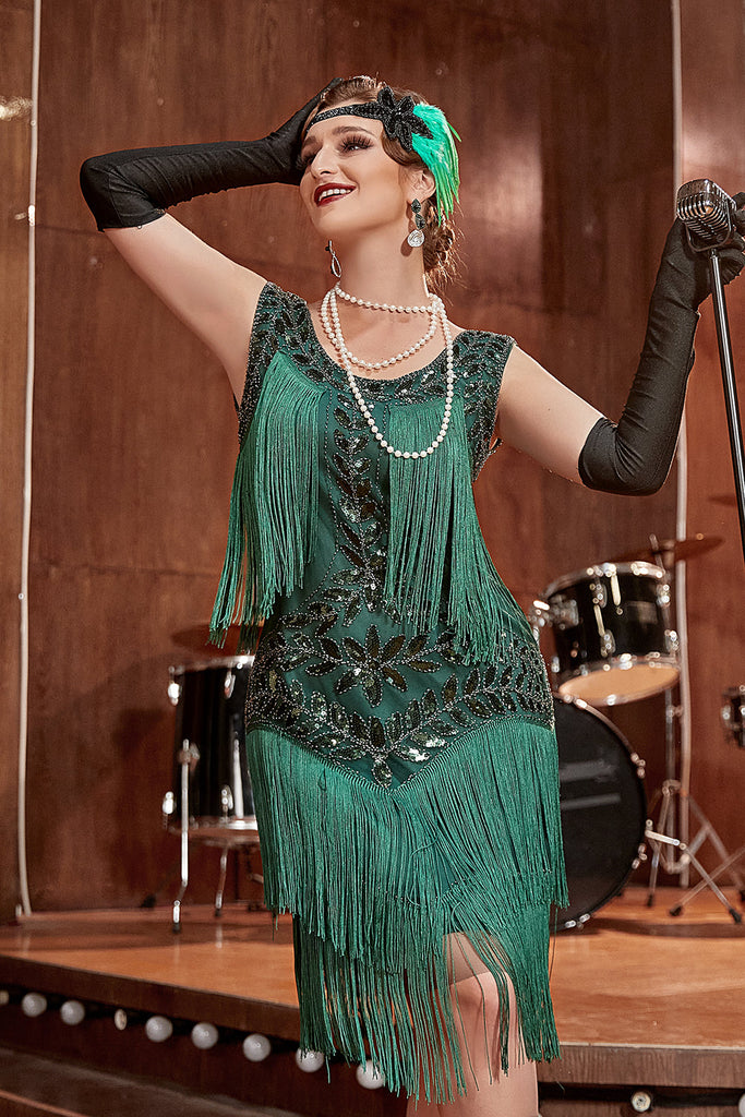 Zapaka Women 1920s Gatsby Dress Blue Apricot Round Neck Vintage Dress ...