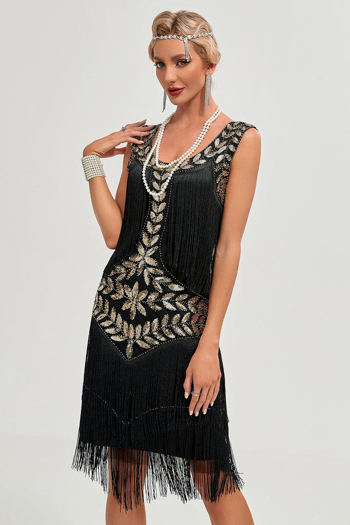 Zapaka Women 1920s Gatsby Dress Blue Apricot Round Neck Vintage Dress ...