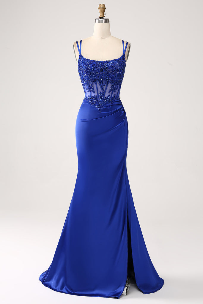 ZAPAKA Women Royal Blue Prom Dress Mermaid Corset Beaded Long Evening ...