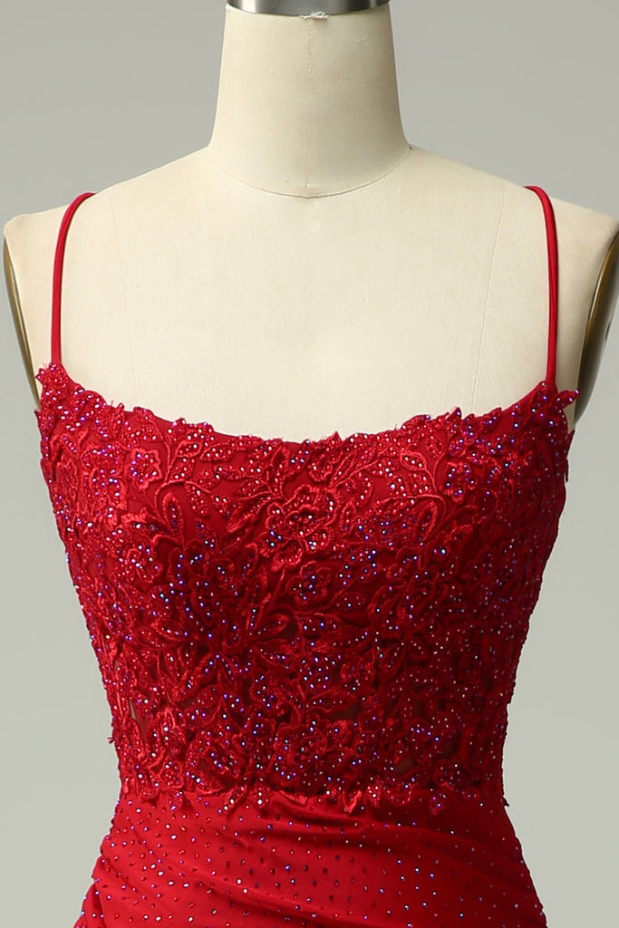 Zapaka Women Dark Red Prom Dress Mermaid Beaded Halter Evening Dress ...