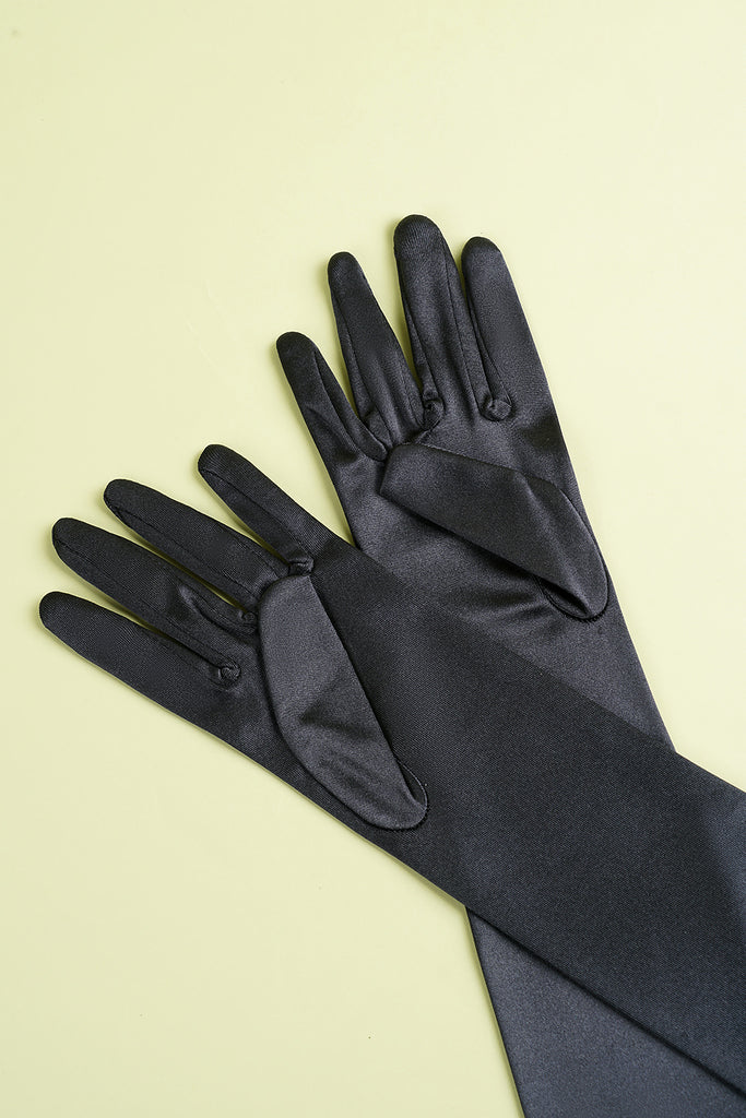 Zapaka Women Retro Style Black 1920s Party Long Gloves – ZAPAKA