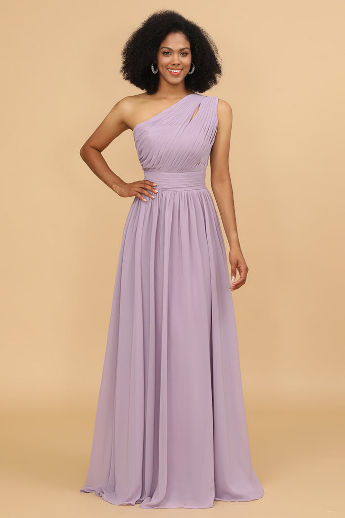ZAPAKA Women One Shoulder Bridemaid Dress Lilac Chiffon Wedding Party ...