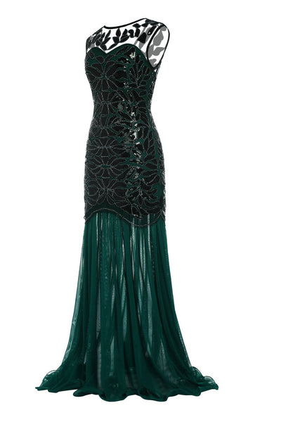Mermaid Dark Green Boat Neck Sequin 1920s Gatsby Flapper Formal Dress ...