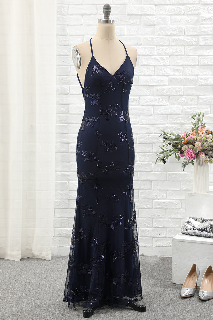 ZAPAKA Womens Spaghetti Straps Mermaid Long Party Dress with Sequins