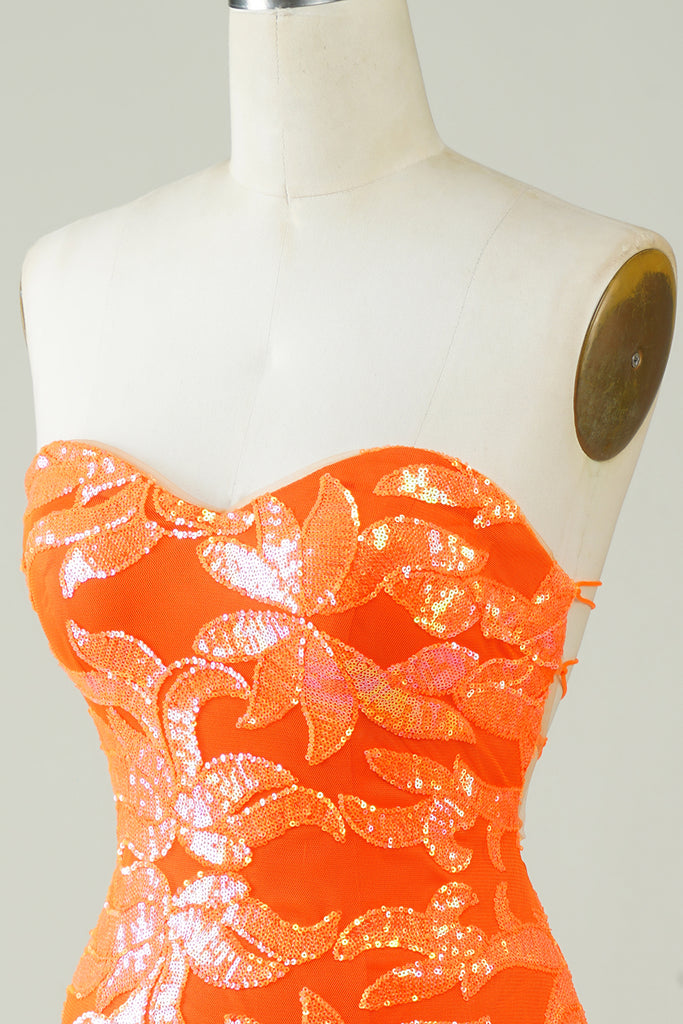 ZAPAKA Women Strapless Orange Tight Homecoming Dress Sequins Sleeveless ...