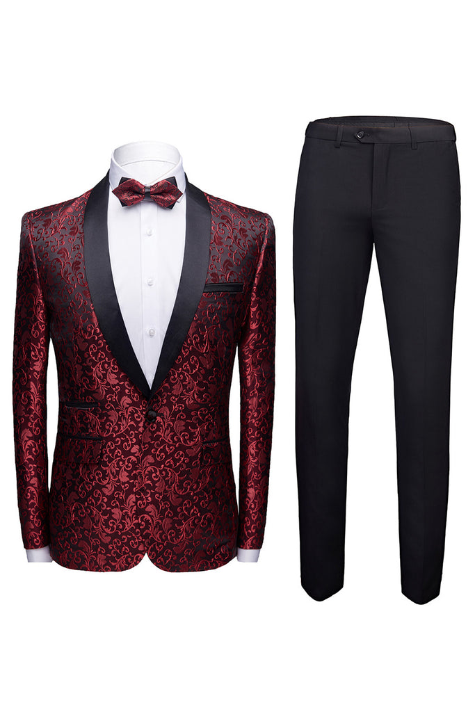 Zapaka Men's Wedding Suits Red 2 Pieces Jacquard Tuxedo – ZAPAKA