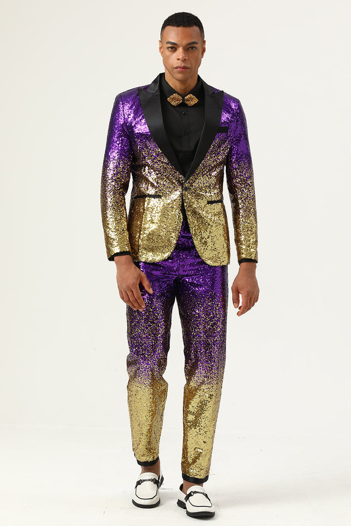 Zapaka Ombre Sequins Prom Suits Purple Men's 2 Piece Slim Fit Notched ...