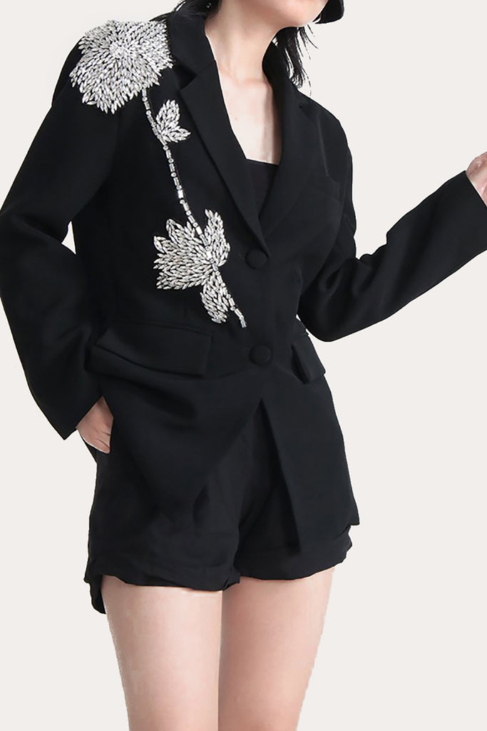 Zapaka Women Sparkly Black Beaded Prom Blazer Notched Lapel Homecoming ...