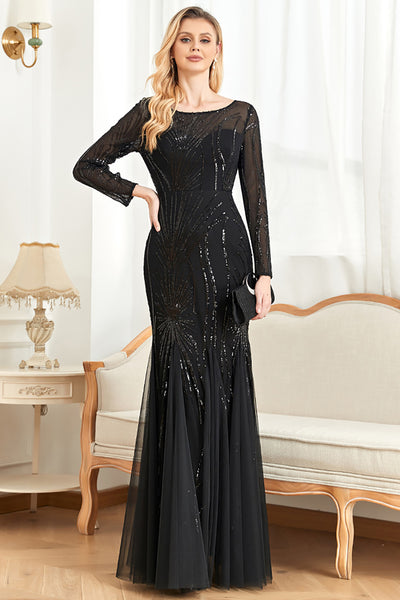 ZAPAKA Women Sparkly Black Choir Dress Mermaid Sequins Boat Neck Mother ...