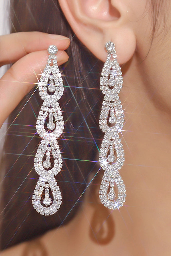 Zapaka Silver Rhinestone Long Drop Earrings – ZAPAKA