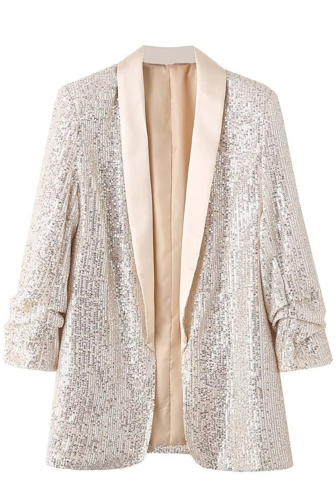 ZAPAKA Sparkly Champagne Sequin Prom Party Blazer For Women
