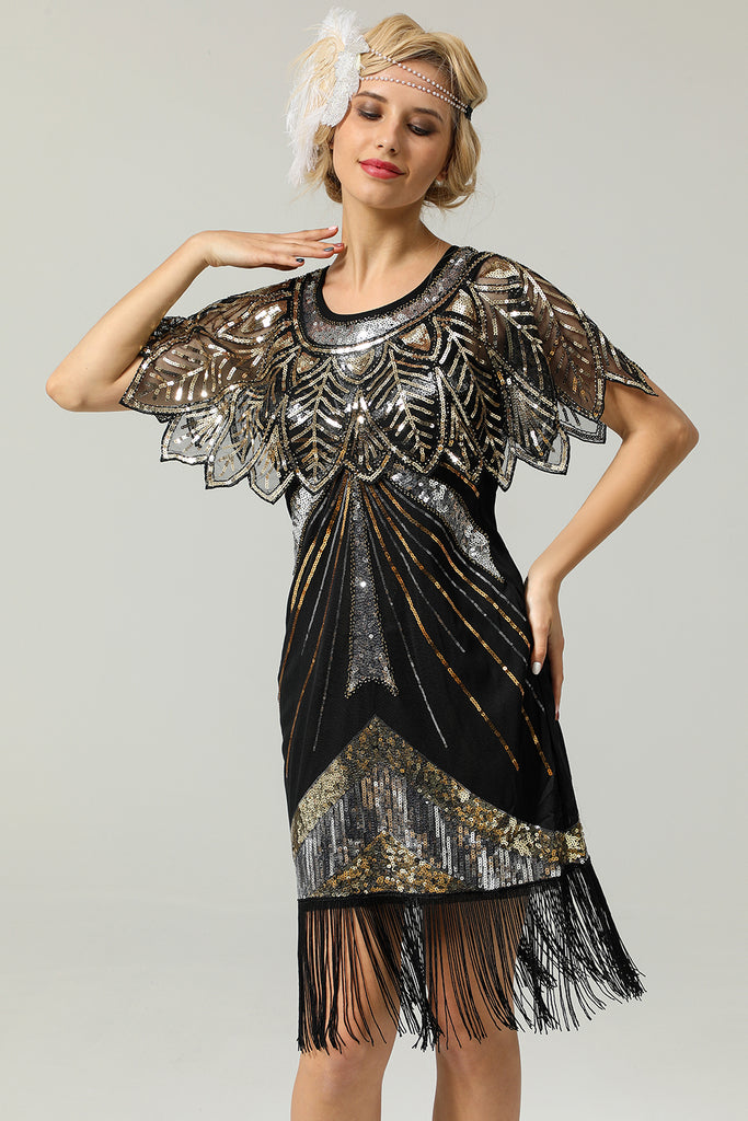 Women Black and Gold Glitter Sequin 1920s Cape – ZAPAKA