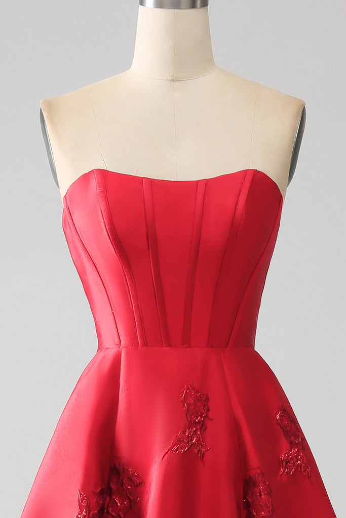 ZAPAKA Women Dark Red Prom Dress Elegant Princess A-Line Strapless Long ...
