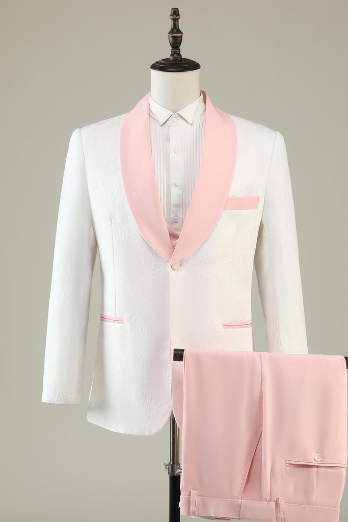 Zapaka Light Pink Prom Tuxedo Shawl Lapel 3 Piece Jacquard Men's Prom ...
