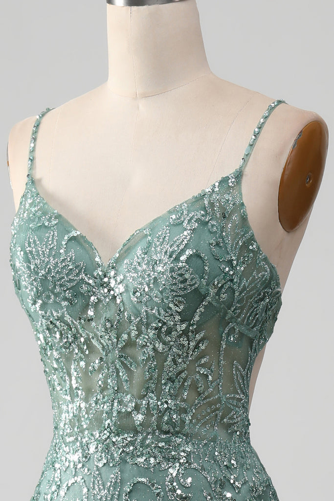 ZAPAKA Women Sparkly Grey Green Prom Dress with Beading Mermaid ...