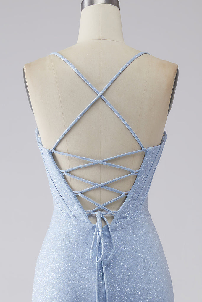 ZAPAKA Women Sparkly Mermaid Prom Dress with Slit Light Blue Long Party ...