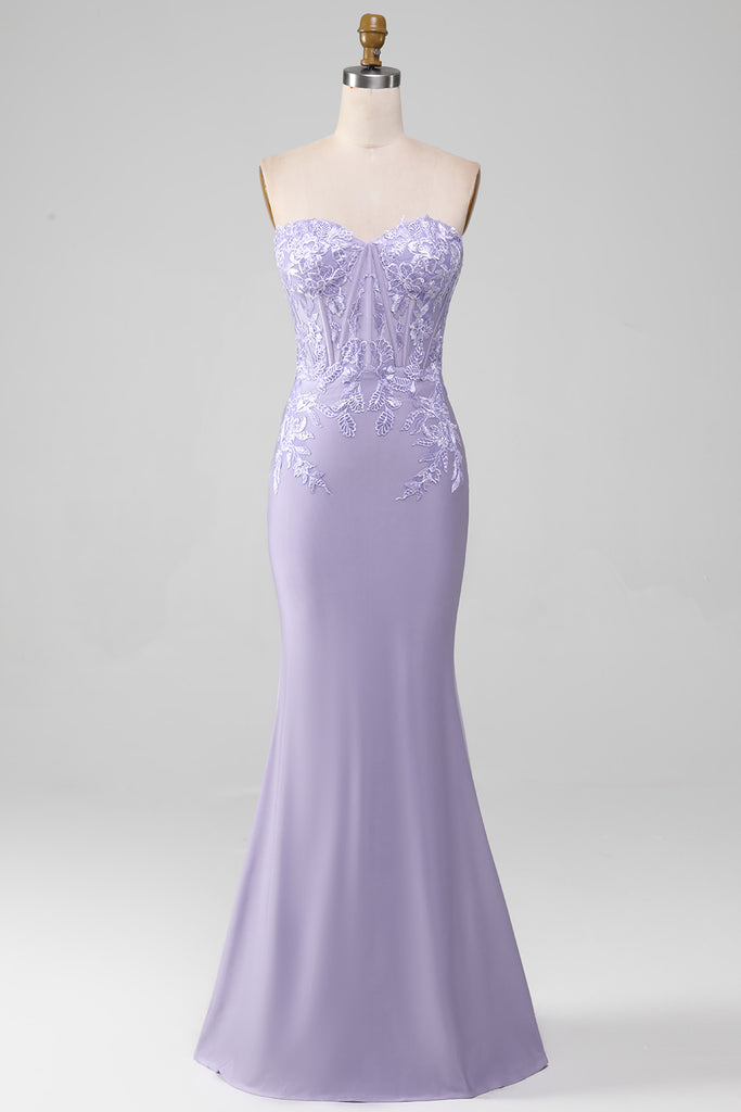 ZAPAKA Women Lilac Prom Dress Sheath Strapless Corset Fitted Gown With ...