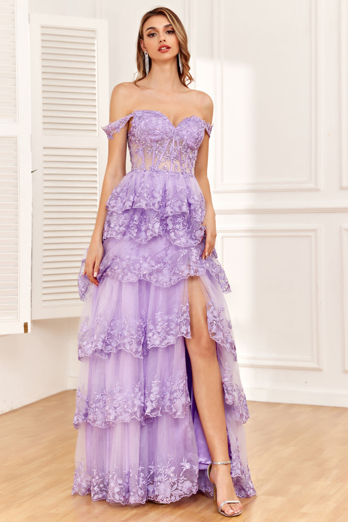 ZAPAKA Women Corset Prom Dress with Slit Off the Shoulder Purple Party ...