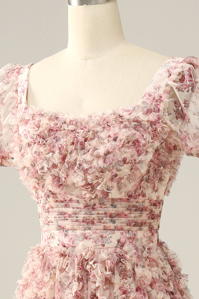 Zapaka Women Prom Dress Ivory Red Flower Square Neck A-Line Evening ...