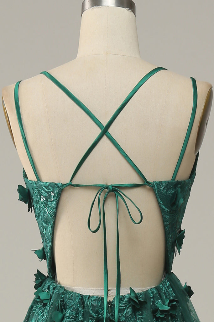 ZAPAKA Women Dark Green A Line Tulle Prom Dress with Slit Spaghetti Straps Sleeveless Party Dress